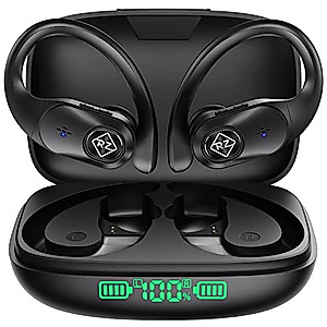 Wireless Earbuds Bluetooth Headphones Wireless Charging Case LED Display 40H Playtime Built in Mic Over Ear buds Waterproof Earphones with Earhooks Deep Bass Sound Headset for Sport Running Workout TV
