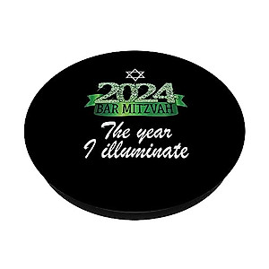 2024 Bar Mitzvah Quote Festive Black Green Decor PopSockets Standard PopGrip