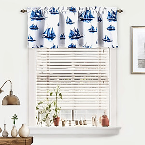 DriftAway Harbor Sailboat Ocean Print Blackout Thermal Insulated Window Curtain Valance Rod Pocket 52 Inch by 18 Inch Plus 2 Inch Header Navy