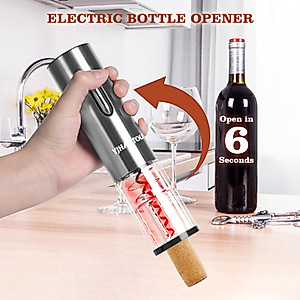 Electric Wine Bottle Opener -The Wine Gift Set, Includes a Charging Wine Bottle Opener, Wine Aerator, Vacuum Wine Preserver, Storage Base, Foil Cutter & USB Cable (Stainless Steel)
