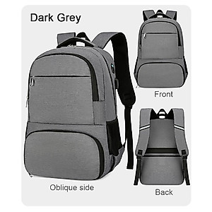 Lunch Backpack, Insulated Cooler Backpack Fits 15.6 Inch Laptop, Water-Resistant Backpack with USB Charging Port for Men, for Work Beach Camping Picnics Hiking,Dark Grey