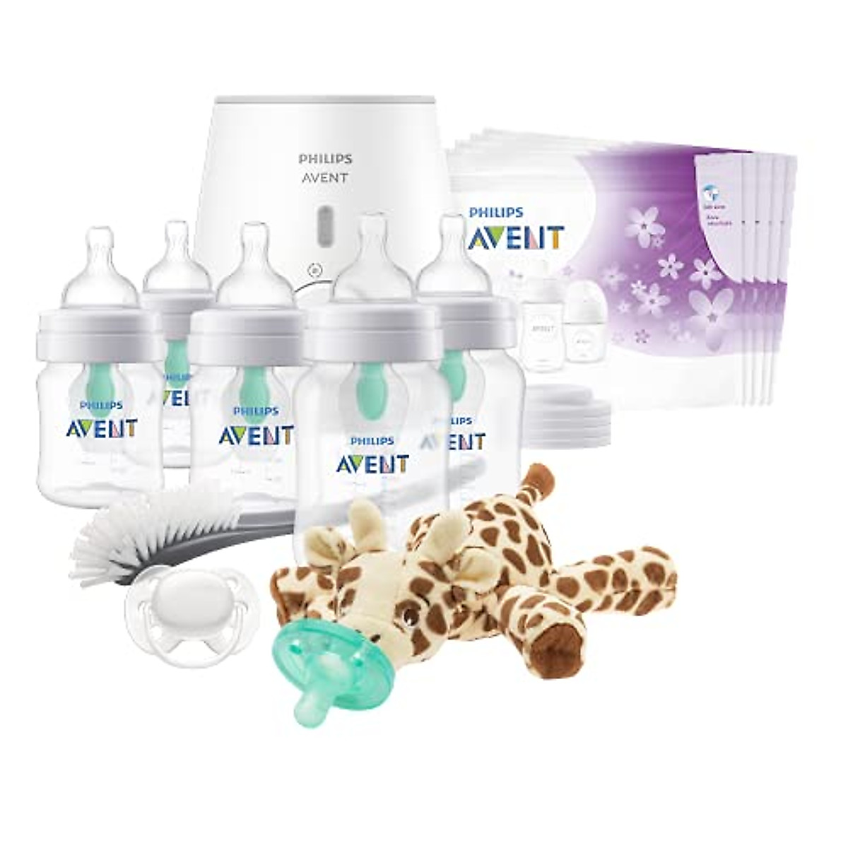 Philips AVENT Anti-Colic Baby Bottle with AirFree Vent All in One Gift Set, SCD308/01, White