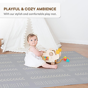 CHILDLIKE BEHAVIOR Baby Play Mat - Play Pen Tummy Time Mat & Crawling Mat Foam Play Mat for Baby with Interlocking Floor Tiles 72x48 Inches Puzzle - Baby Floor Mat Infants & Toddlers (X-Large, Grey)