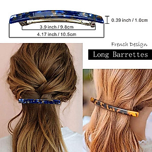 HYFEEL Long French Barrettes for Women Simple Classic Acrylic Resin Hair Clips Tortoise Shell Skinny Large 4 inch No-slip Grip Automatic Clasp Clamp For Thick Hair, 3 Pack