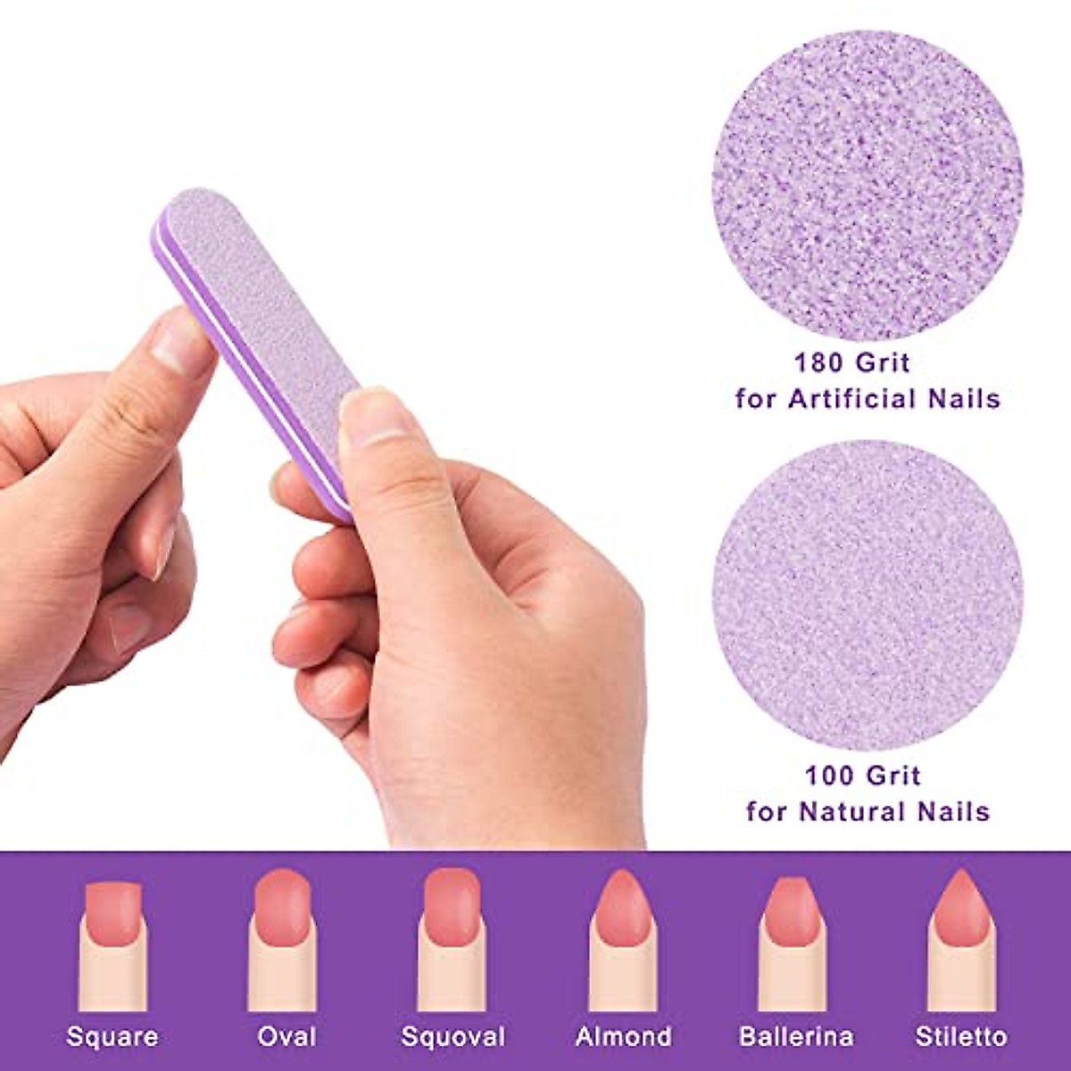 ANRUI Mini Nail Files, 20 PCS Professional 100/180 Grit Nail Files, Double Sided Emery Boards for Natural Nails, Nail Buffer for Manicure Pedicure Tool at Home Salon, Purple