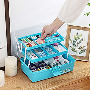Sunxenze 12'' Three-Layer Clear Plastic Storage Box/Tool Box/Sewing Box Organizer, Multipurpose Organizer and Portable Handled Storage Case for Art Craft and Cosmetic (Light Blue)
