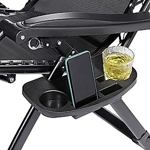 PATIKIL Adjustable Zero Gravity Tray, Small Size Water Cup Holder Trays Lounge Chair Accessory for Outdoor Camping, Black