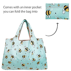 allydrew Large & Small Foldable Tote Nylon Reusable Grocery Bags, Set of 2, Bumble Bees