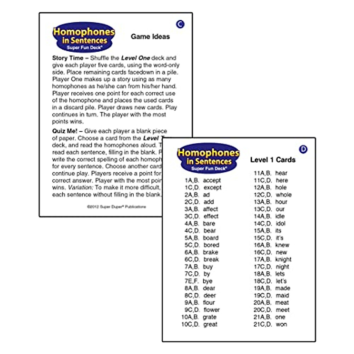 Super Duper Publications | Homophones in Sentences Flash Cards Fun Deck | Educational Learning Resource for Children