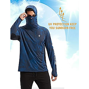 PIQIDIG Men's Sun Protection Hoodie Shirts UPF 50+ Long Sleeve Rash Guard Performance Athletic Running Hiking T-Shirt Blue camo M