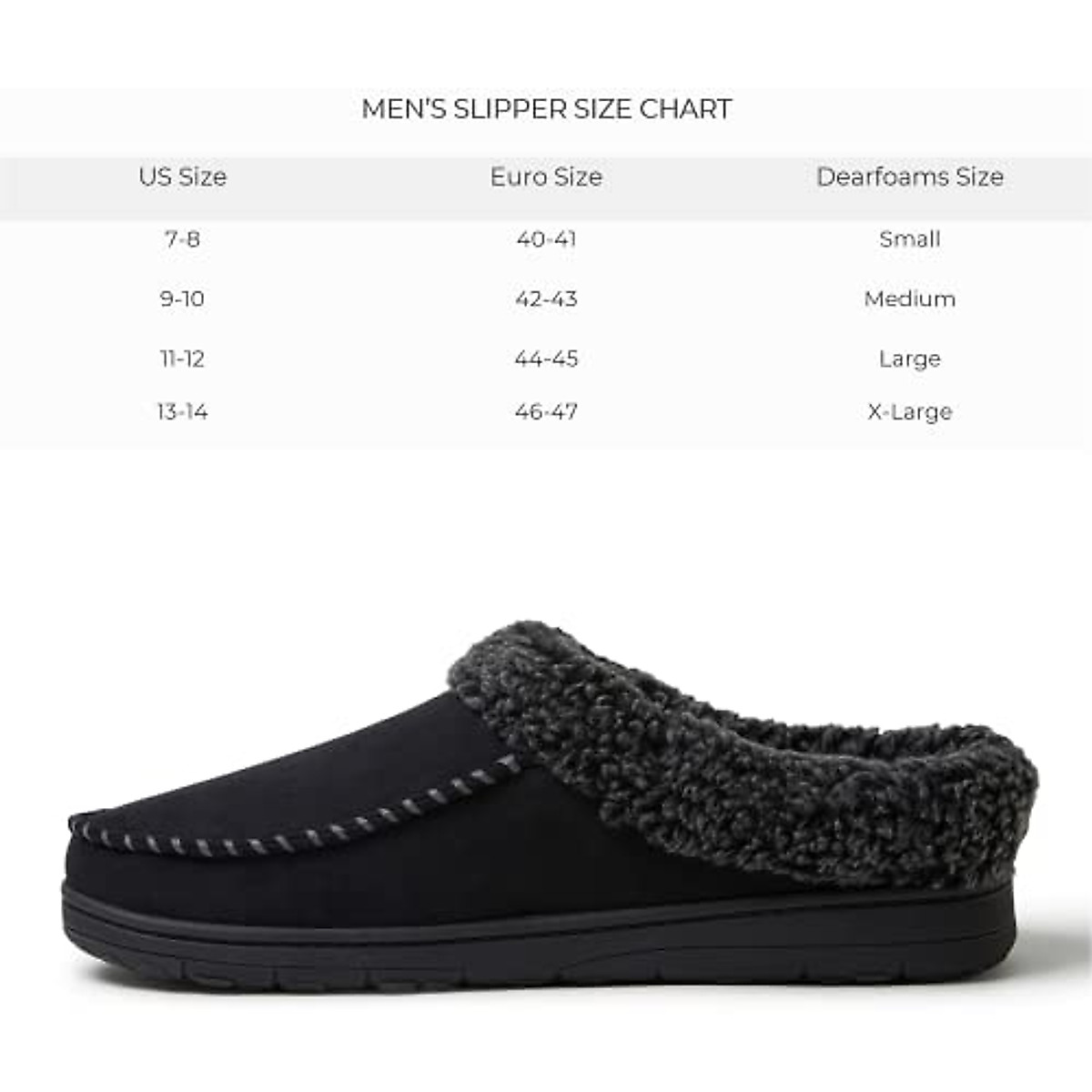 Dearfoams mens Brendan Memory Foam Clog Slipper, Black (Whipstitch), Large Medium US