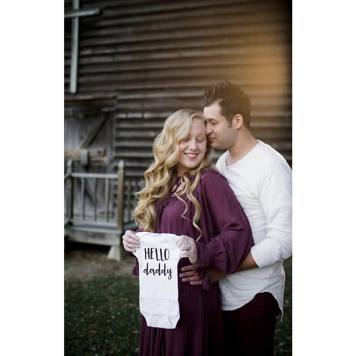 Bump and Beyond Designs Unisex-Baby Hello Daddy Surprise Pregnancy Announcement Leotard to Husband White, 0-3 Months