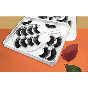 HBZGTLAD 7Pairs 3d Mink Dramatic Volume Lashes Bulk Faux Thick Long Wispy Natural Mink Lashes Pack Short Wholesales Natural False lashes (JO06)