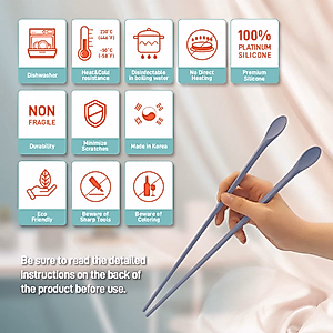 RECOHOME Reusable Long Silicone Cooking Chopsticks with Spoon 12 Inches Dishwasher Safe BPA-free Non-Slip Pastel Color Kitchen utensils Made in Korea (Pastel Blue)