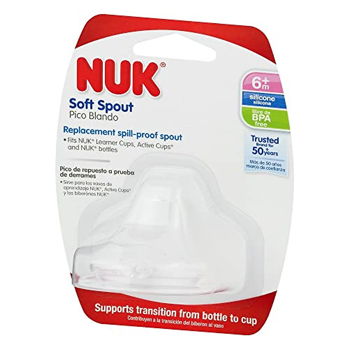 NUK Replacement Silicone Spout for NUK Active and Learner Cups and NUK Bottles, Clear