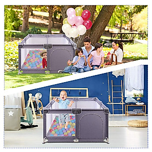 Baby Playpen Extra Large Activity Center Indoor & Outdoor Large Playpen with Anti-Slip Base Sturdy Safety Fence with Super Soft Breathable Mesh