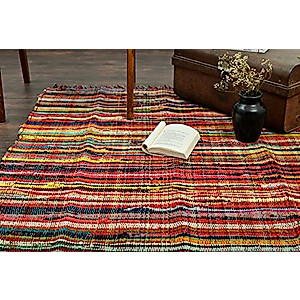 HOMEMONDE 4x6 Area Rug 100% Recycled Handmade Chindi Rag Carpet Colorful Boho Rugs for Living Room, Bedroom, Kitchen