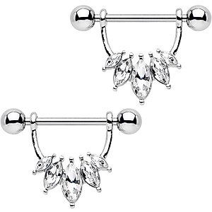 Body Candy Stainless Steel Clear Accent Glamour Dangle Nipple Shield Set of 2 14 Gauge 18mm