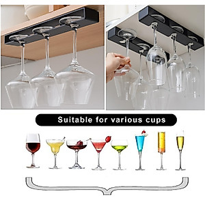 Aydomer 2Pack Wine Glass Holder Under Shelf Cabinet Wine Glass Rack Plastic Stemware Rack Glasses Storage Hanger Bar Kitchen Wine Glasses Organizer (black)