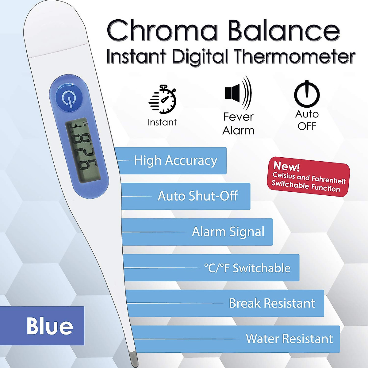ZAYAAN HEALTH Chroma Balance Instant Digital Thermometer | Instant Reading, Fever Alarm, Auto OFF, BLUE
