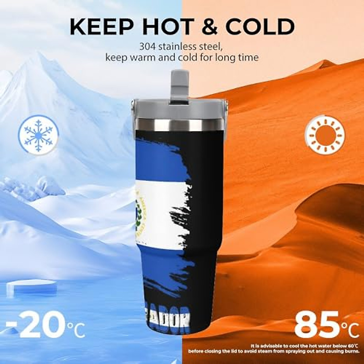 Vintage El Salvadorean Flag 30 OZ Insulated Tumblers with Handle And Straw Leakproof Vacuum Insulated Stainless Steel Water Bottle for Car Fishing Travel