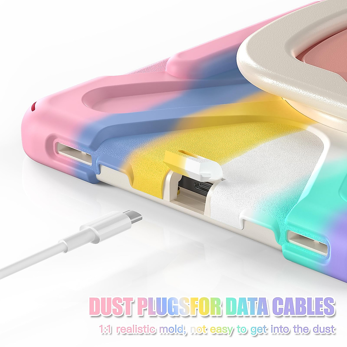 360 Rotation Case for Samsung Galaxy Tab S9+ 12.4'' 2023/S8+ /S7+/S7 FE，with Shoulder Strap S Pen Holder Rotatable Kickstand/Handle Rugged Silicone Case(Colorful Pink)