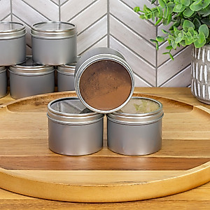 Cornucopia Brands 4-Ounce Round Metal Tins w/View Window Lids (12-Pack); Silver Tins w/Clear Lids