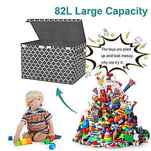 homyfort Toy Chest Box for Boys,Girls, Kids with Divider, Large Collapsible Storage Bins Container with Flip-Top Lid for Nursery, Playroom, Closet, Home Organization, 24.5"x13" x16" (Grey and Beige)