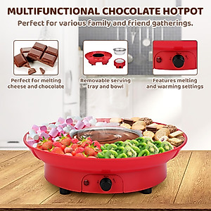 Beyoung Electric Fondue Pot,Chocolate Fondue Maker With Temperature Control and Detachable Serving Trays Great for Dipping Snacks,Bread in Chocolate,Meaningful Birthday Wedding Day Gift,Red