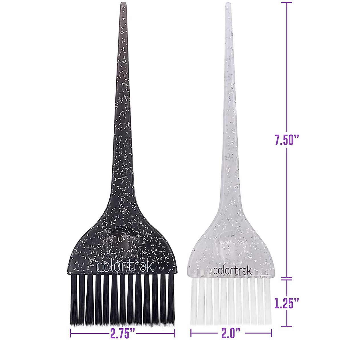 Colortrak Galaxy Glitter 2 Piece Hair Brush Set for Highlighting and Coloring Hair Sections, Includes 2.5 Inch Wide Celestial Glow Soft Bristle Brush, 3 Inch Wide Meteor Shower Stiff Bristle Brush