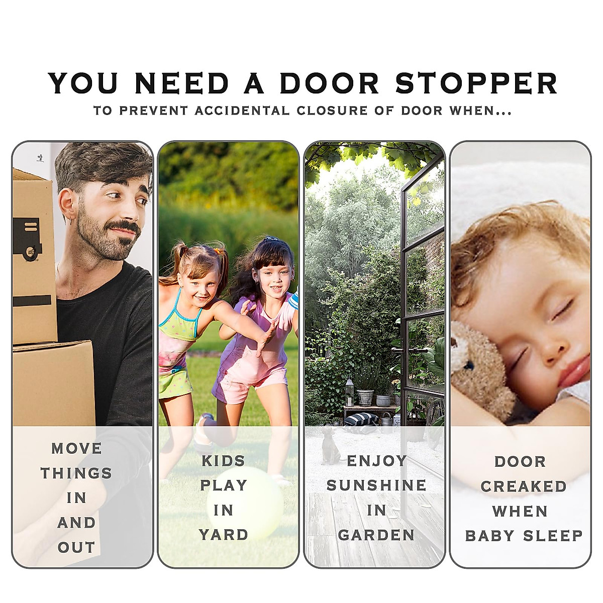 Door Stopper 2 Packs, Door Stoppers for Bottom of Door, Door Wedge Made of Premium Metal & Rubbers, Door Stops Security, Doorstop with 2 Rubber Wall Protector