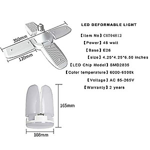 LED Garage Light Bulbs, Super Bright 48W Cool Daylight 5000 Lm 6500K Deformable Ceiling Fixtures for Shop, Laundry Room, Attic, Workbench, Pantry, Basement, Barns