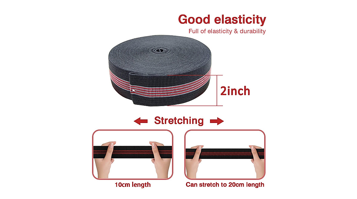 PBNICE Elastic Webbing for Furniture Repair - Strong & Flexible 2" Roll