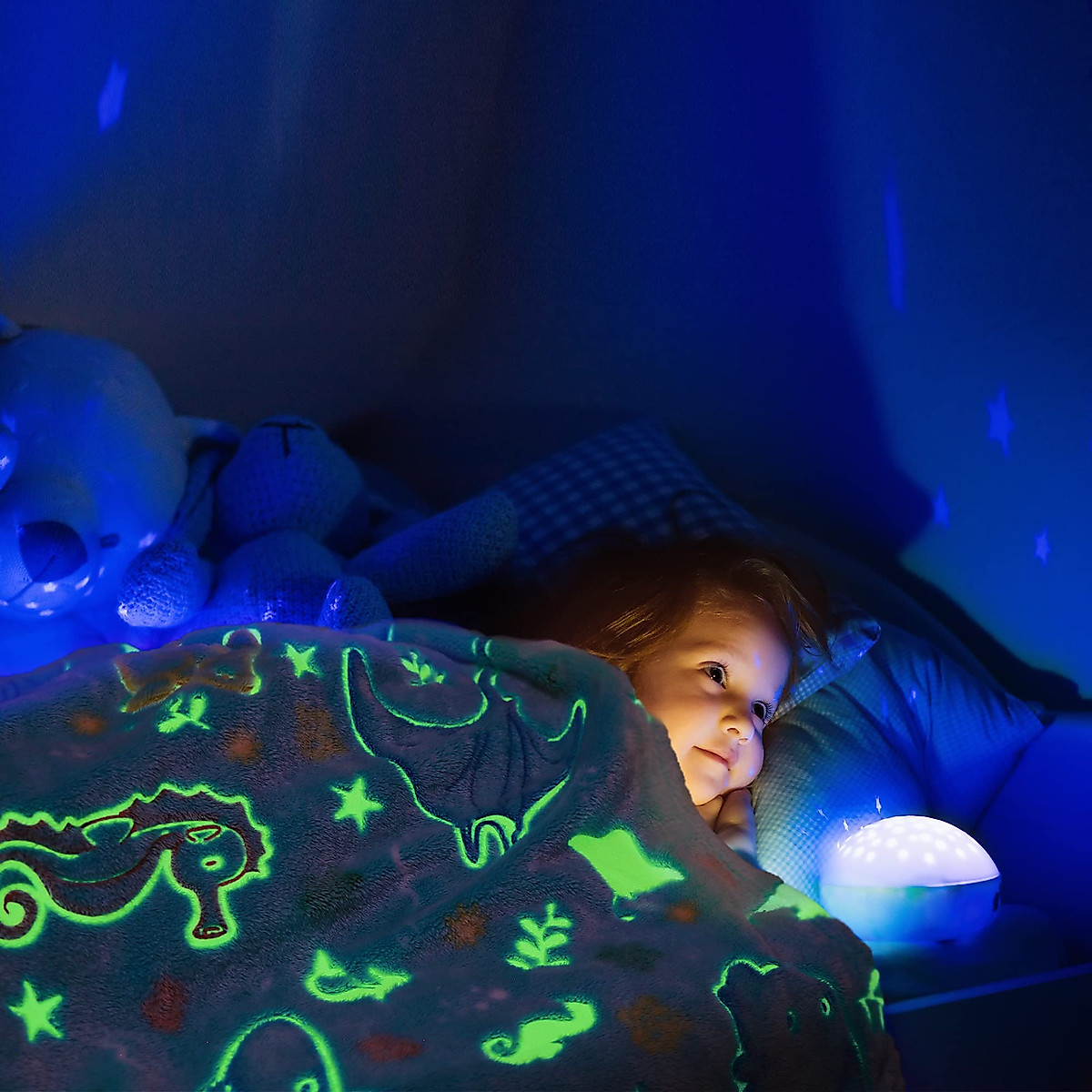 FORESTAR Glow in The Dark Blanket for Girls Boys, Halloween Christmas Birthday Gifts for Kids, Soft Warm Furry Throw Blanket, 50"×60"