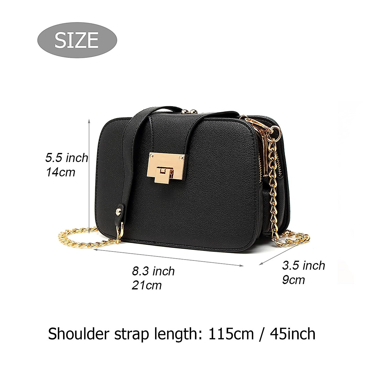 forestfish Ladies’ Black PU Leather Shoulder Bag Purse Evening Clutch Bags Crossbody Bag with long Metal Chain Strap, Black