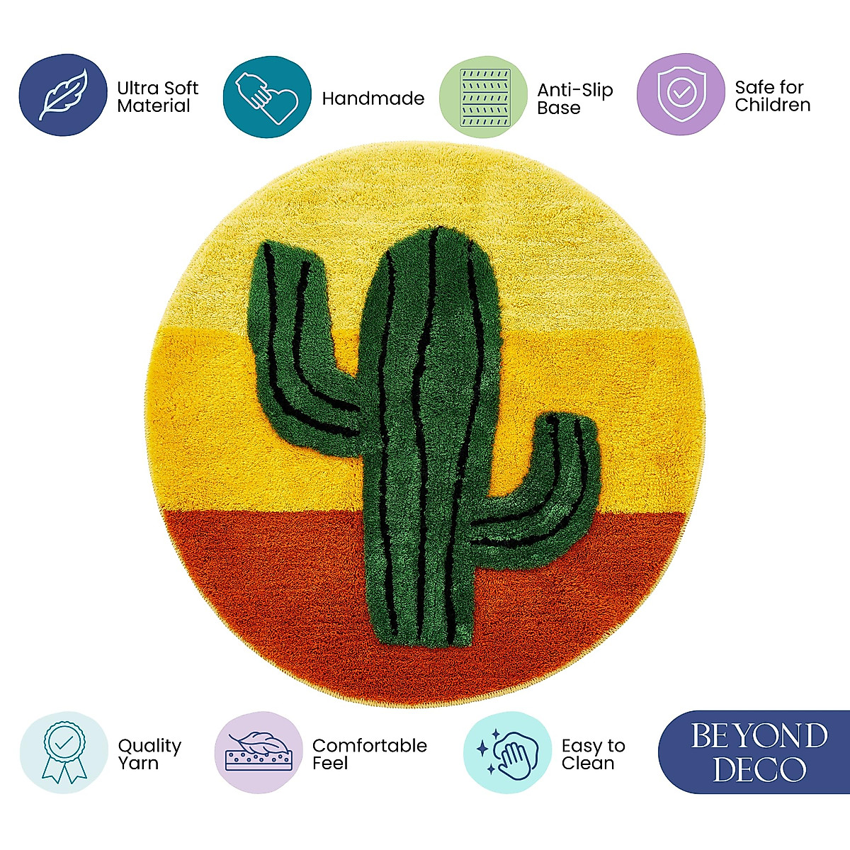 Beyond Deco Cactus Rug 35” Inches, Handmade Tufted Round Aesthetic Area Rugs, Fluffy & Preppy Home Decor Design, Perfect for Living Room, Bedroom, playroom Soft Cool Floor Carpet