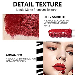 DAGEDA 6Pcs Velvet Wine Lip Tint,Matte Lipstick Velvety Lip Makeup Set, Highly Pigmented Liquid Lipstick, Non-stick Cup Lip Makeup Gift Kit for Girls Women(A Set)