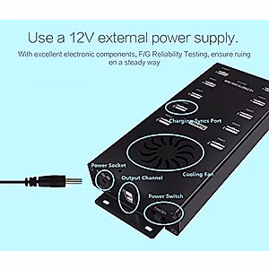 USB Hub, Sipolar 10-Port Powered USB Data Hub with LED Indication Multiple USB Port Hub Splitter with 12V 10A Power Adapter, Cooling Fan and Mounting Brackets