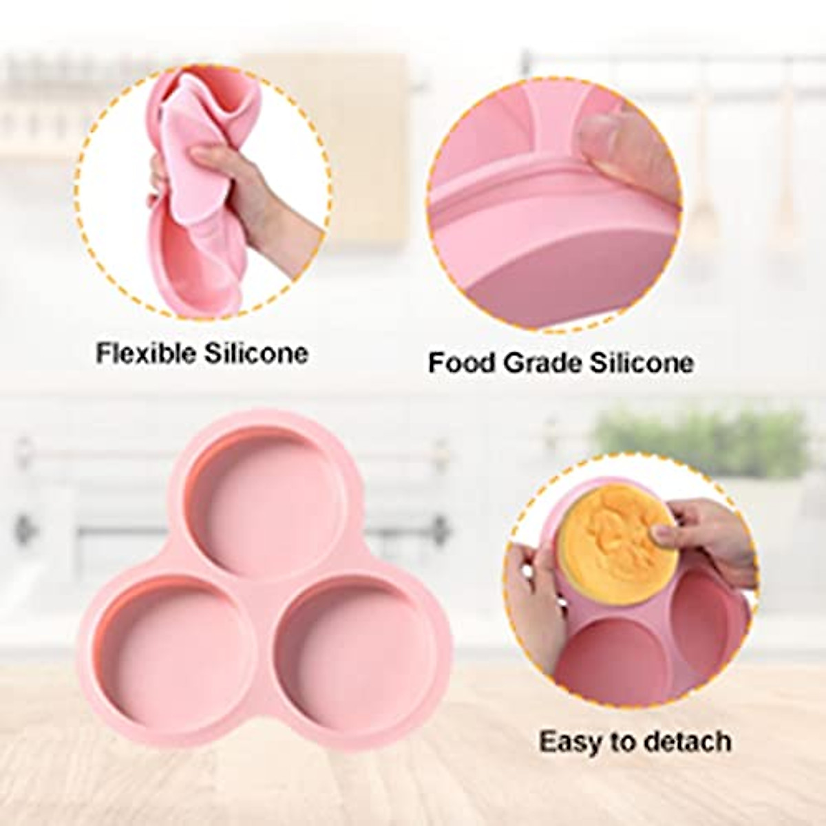 Forsaken Air Fryer Egg Mould Air Fryer Egg Pan 3 Cavity Silicone Poached Egg Moulds for Air Fryer Round Muffin Tray Muffin Moulds Air Fryer Muffin Pan Non Stick Easy to Clean Multifunctional