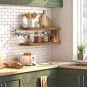 ALLOSWELL Floating Shelves, Decorative Wall Shelf Set of 2, 31.5 inch, Long Hanging Shelves, Easy to Install, for Kitchen, Living Room, Bathroom, Laundry Room, Rustic Brown FSHR8001S2