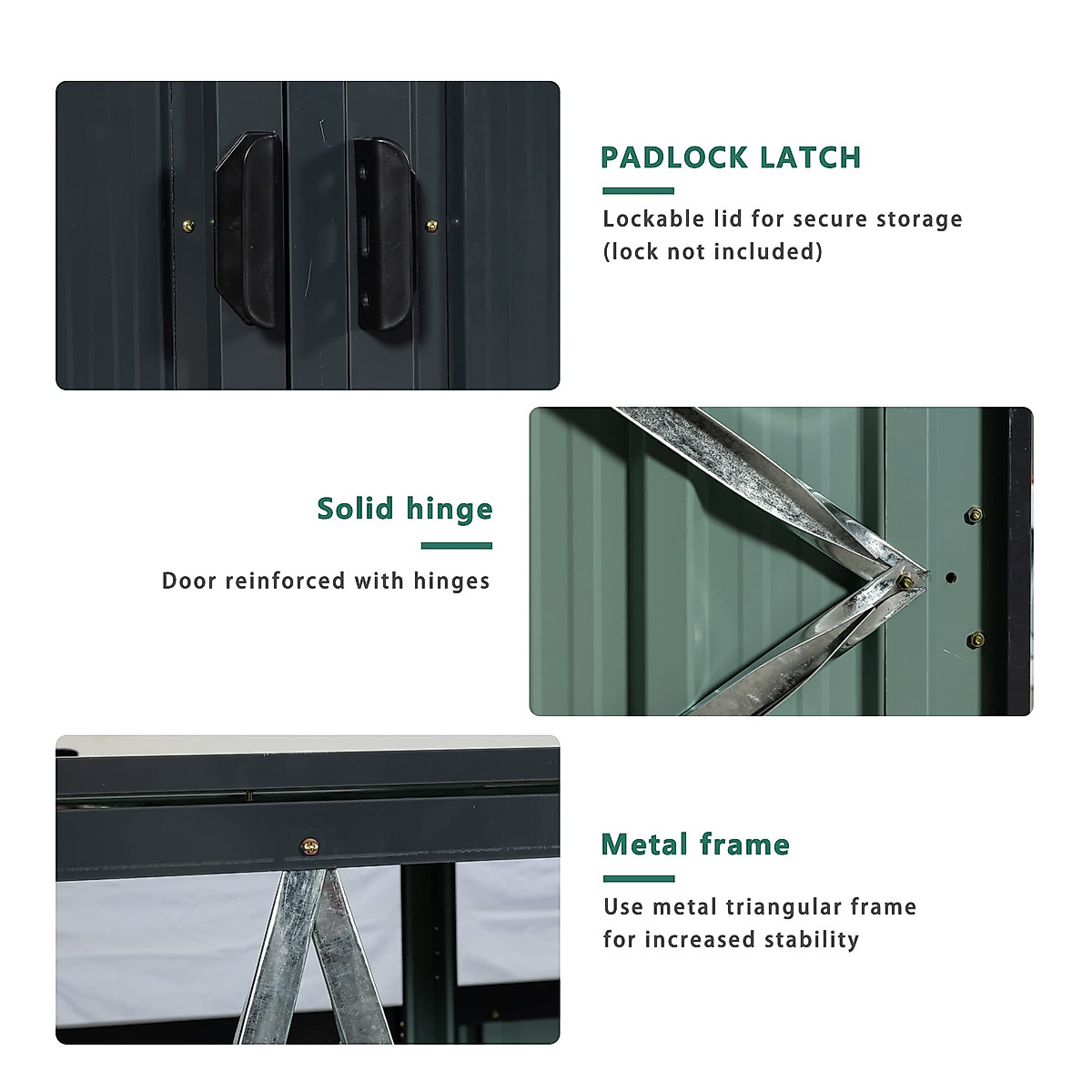 Outdoor Garbage Bin Metal Storage Shed with Lockable Individually Opening Doors, Padlock Latch, Lifting Lids, for 2 Trash Cans, for Garden Yard Lawn, Black