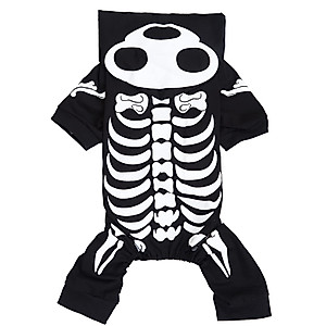Impoosy Dog Halloween Hoodies Pet Skull Pajama Sotf Puppy Skeleton Clothes Cat Halloween Cotton Clothing (L)