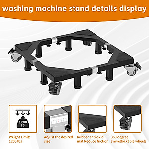 ANBase Heavy Duty All Steel Fridge Stand Mobile Base with 4 Locking Wheels and 8 Sturdy Feet 16.9"-26" Adjustable Furniture Dolly for Washer, Refrigerator and Dryer（Black）