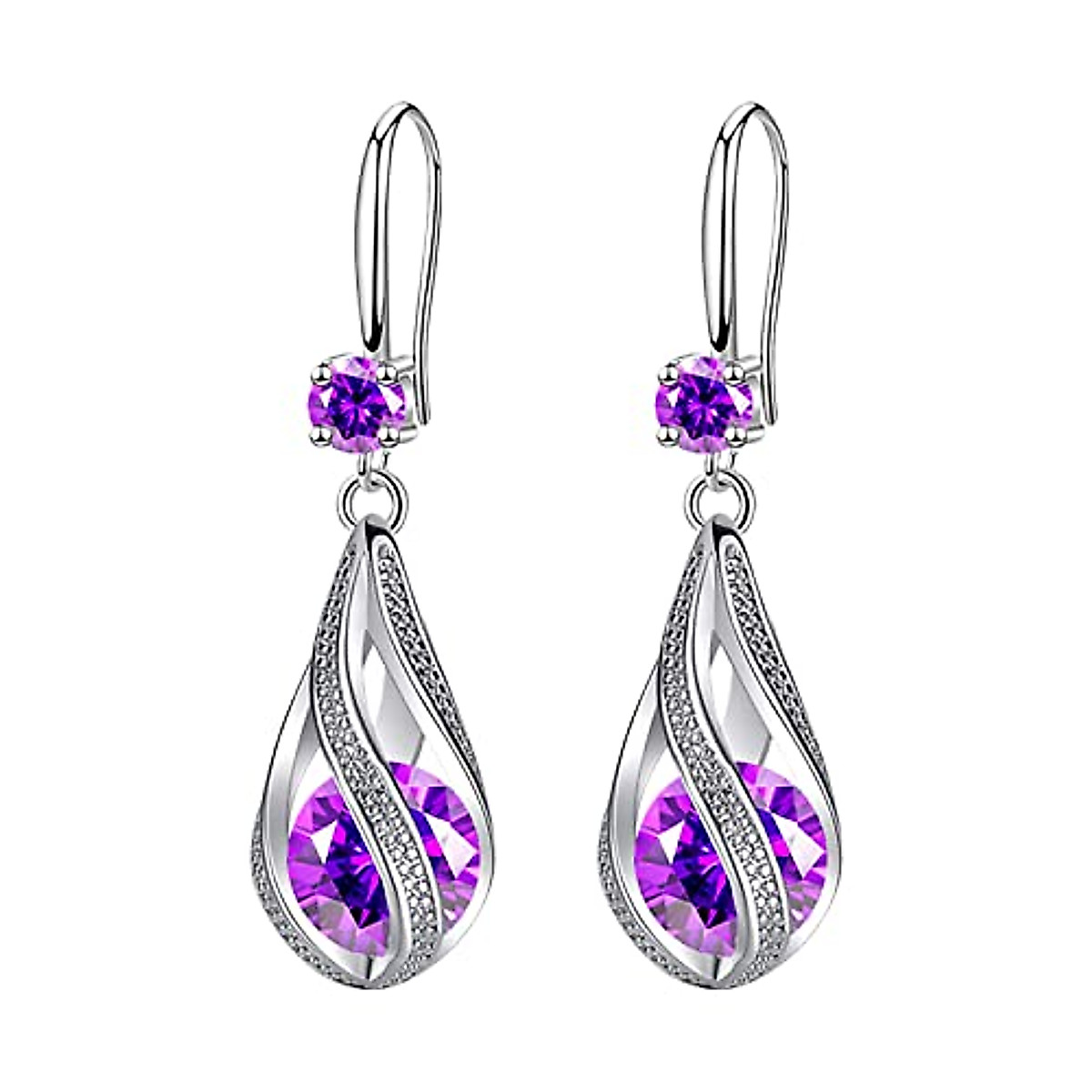 Earrings Packs for Women Studs And Hoops Fashion Earrings Stainless Steel Round Earrings Women Creative Earrings Diamond Dangling Crystal Earrings For Women (Purple, One Size)