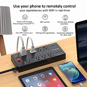 Smart Plug, Power Strip, POWSAV Smart Home WiFi Surge Protector with 5 Smart Outlets (Works with Alexa & Google Home) and 5 Always on outlets and 4 USB Ports, 6 Feet Extension Cord, Black, ETL Listed