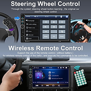 Nhopeew Double Din Car Stereo with Bluetooth and Backup Camera 7 Inch Touch Screen Car Radio Support AUX/USB/TF Card/Mirror Link/Steering Wheel Control