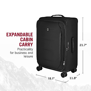 Victorinox Crosslight Large Softside Case - Large Travel Luggage with Spinner Wheels - Premium Traveling Essentials - Includes Foldable Pack Light Organizer - 74 Liter, Black