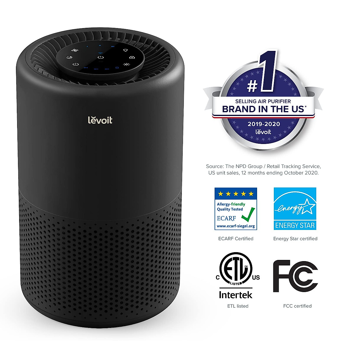 LEVOIT Air Purifiers for Home Large Room, Black & Air Purifier Replacement Filter, 3-in-1 True HEPA, High-Efficiency Activated Carbon, Core 200S-RF, White
