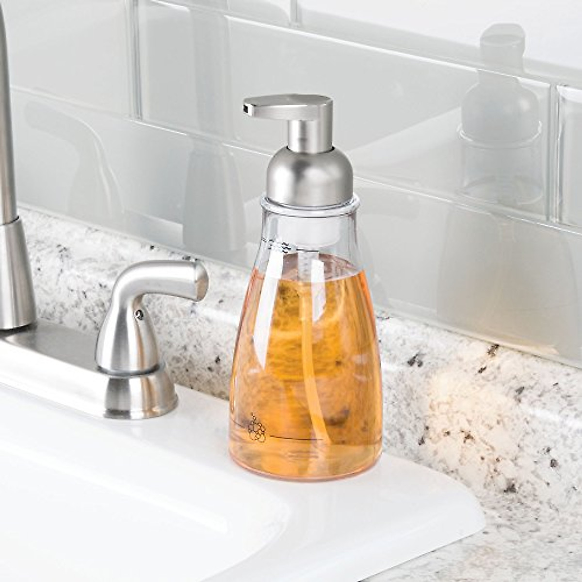 InterDesign Foaming Soap Dispenser for Kitchen, Bathroom, Sink, Vanity, Pack of 1, Clear/Brushed Nickel