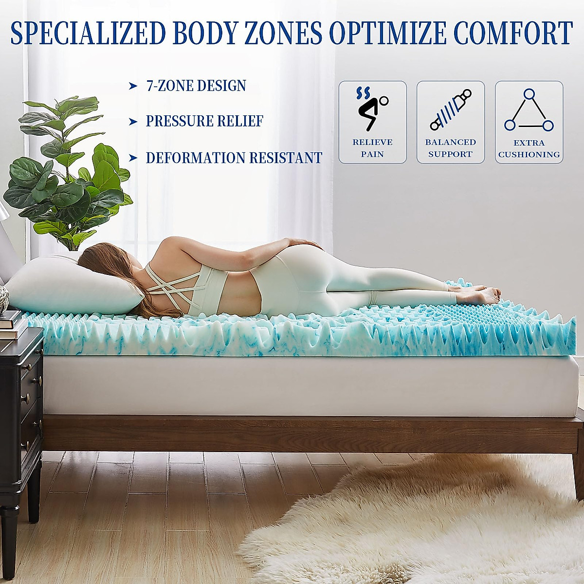 DQZ 3 Inch King Mattress Topper 7-Zone Memory Foam Mattress Topper - Cooling Gel Infused Foam Mattress Pad - Upgraded Ergonomics Memory Foam Mattress - CertiPUR-US and Oeko-TEX Certification